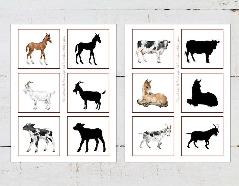 FARM ANIMALS Shadow Matching Silhouette Matching Montessori - Etsy