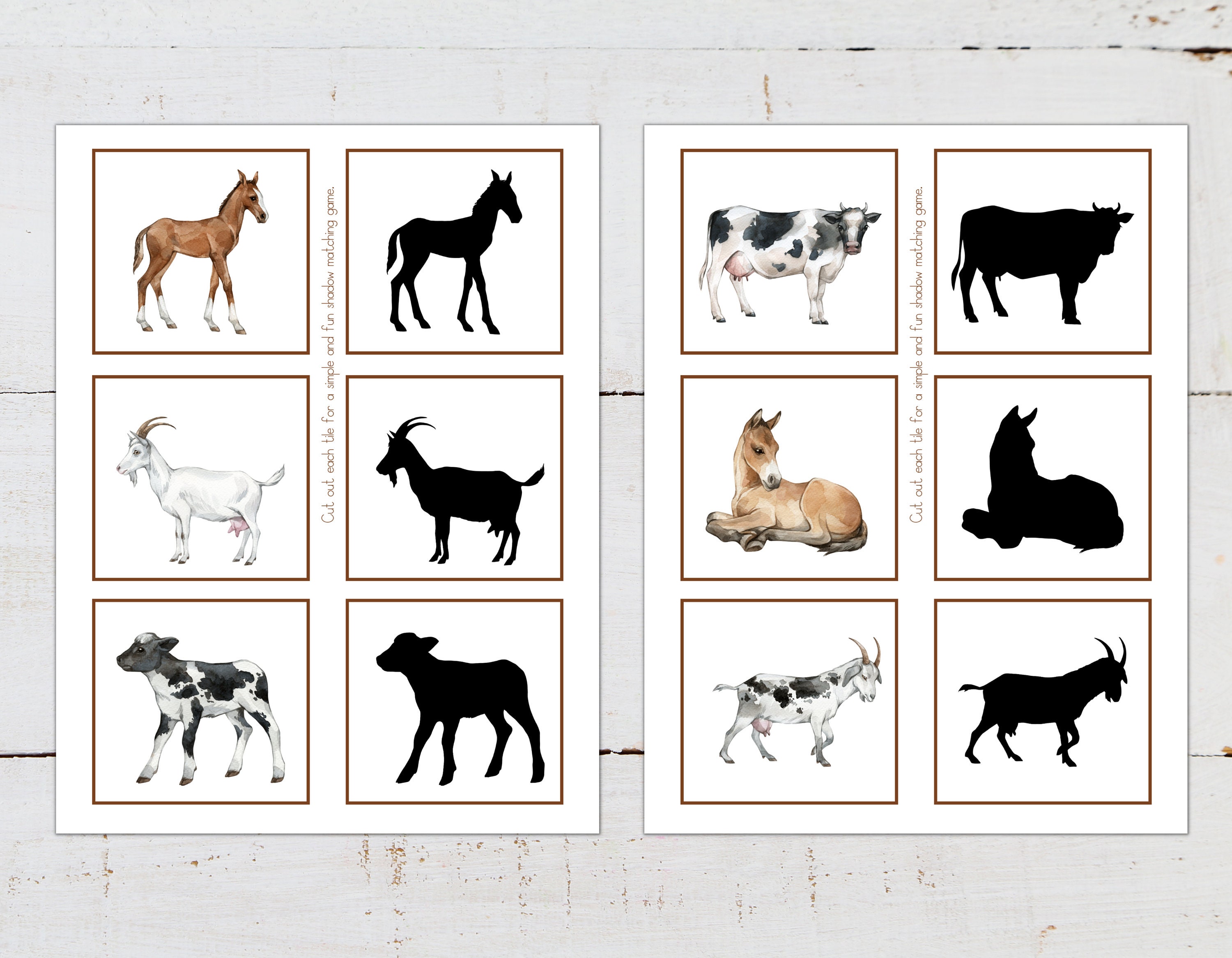 FARM ANIMALS Shadow Matching Silhouette Matching Montessori - Etsy