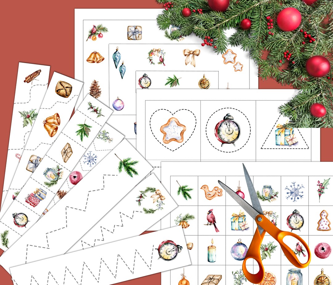 CHRISTMAS Cutting Strips, Scissor Practice, Preschool Printable ...