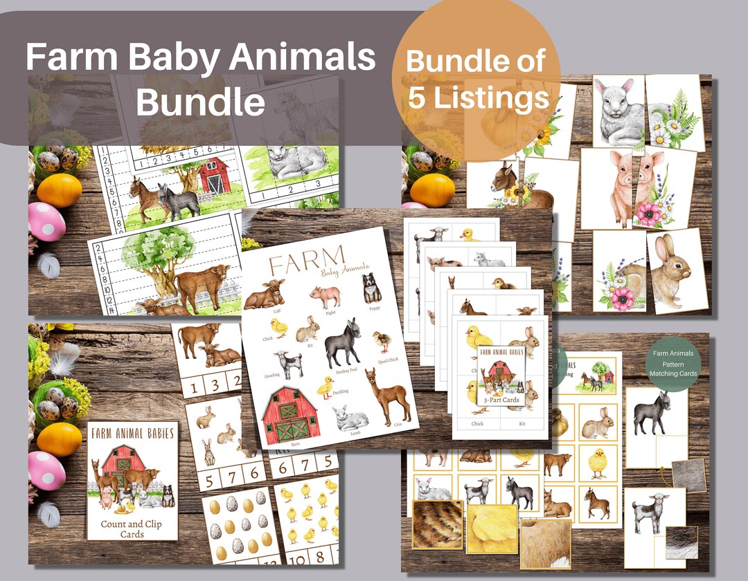 Farm Animals BUNDLE, Poster, 3-part Cards, Puzzles, Pattern Match ...