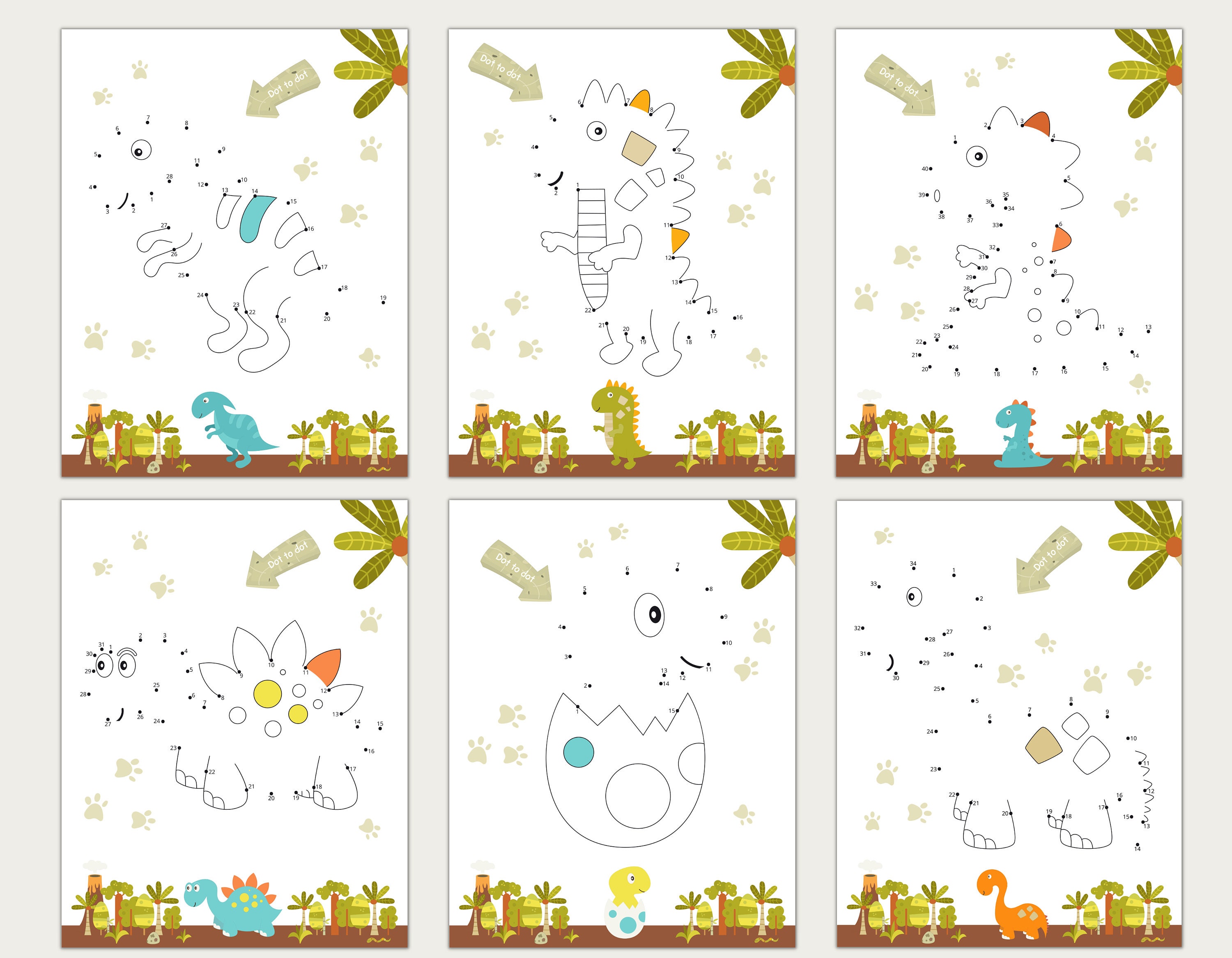 Dinosaurs Themed Dot-to-dot Activity Pages for Kids, Home School ...