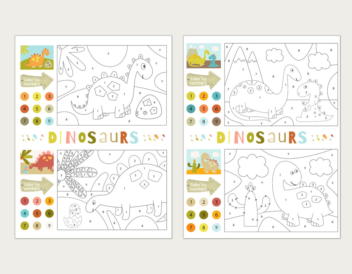 Dinosaurs Themed Color by Numbers Activity Pages for Kids, Home School ...