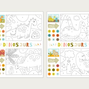 Dinosaurs Themed Color by Numbers Activity Pages for Kids, Home School ...
