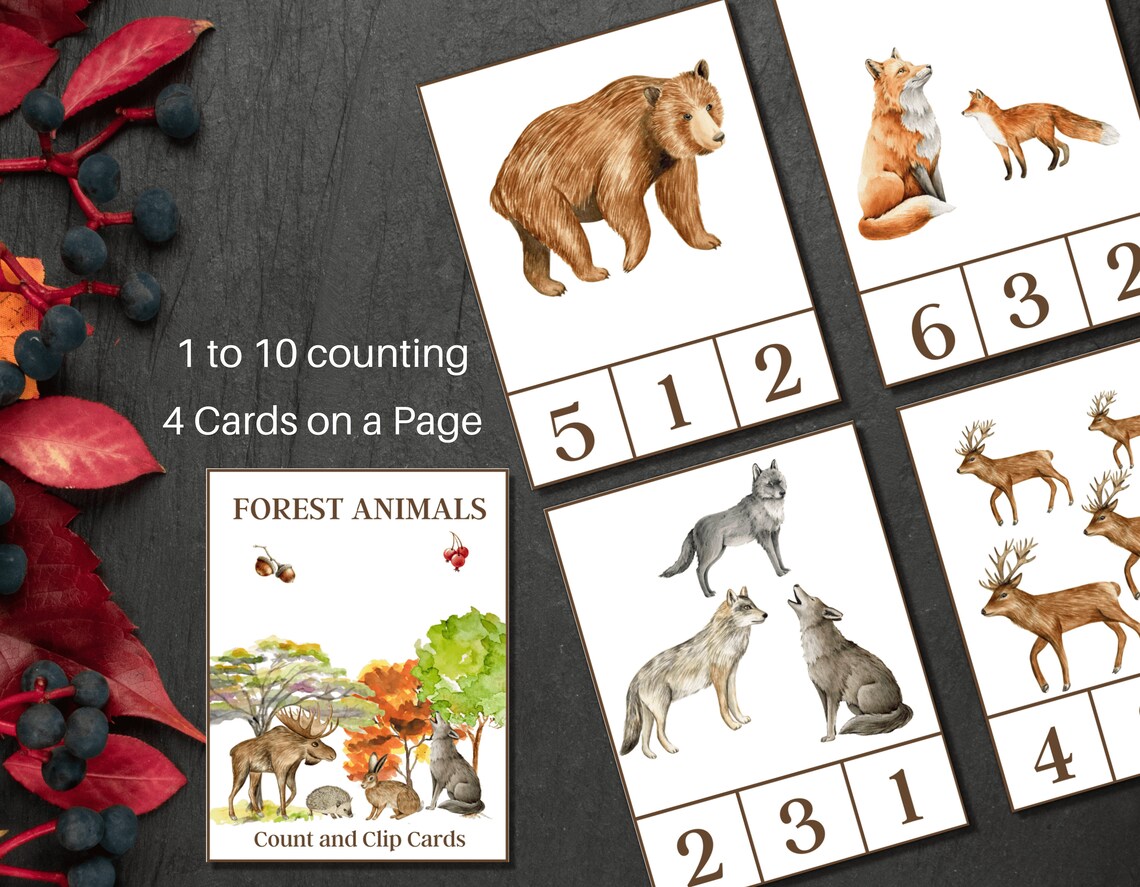 FOREST ANIMALS Count and Clip Cards, 1 to 10 Counting, Forest Animals ...