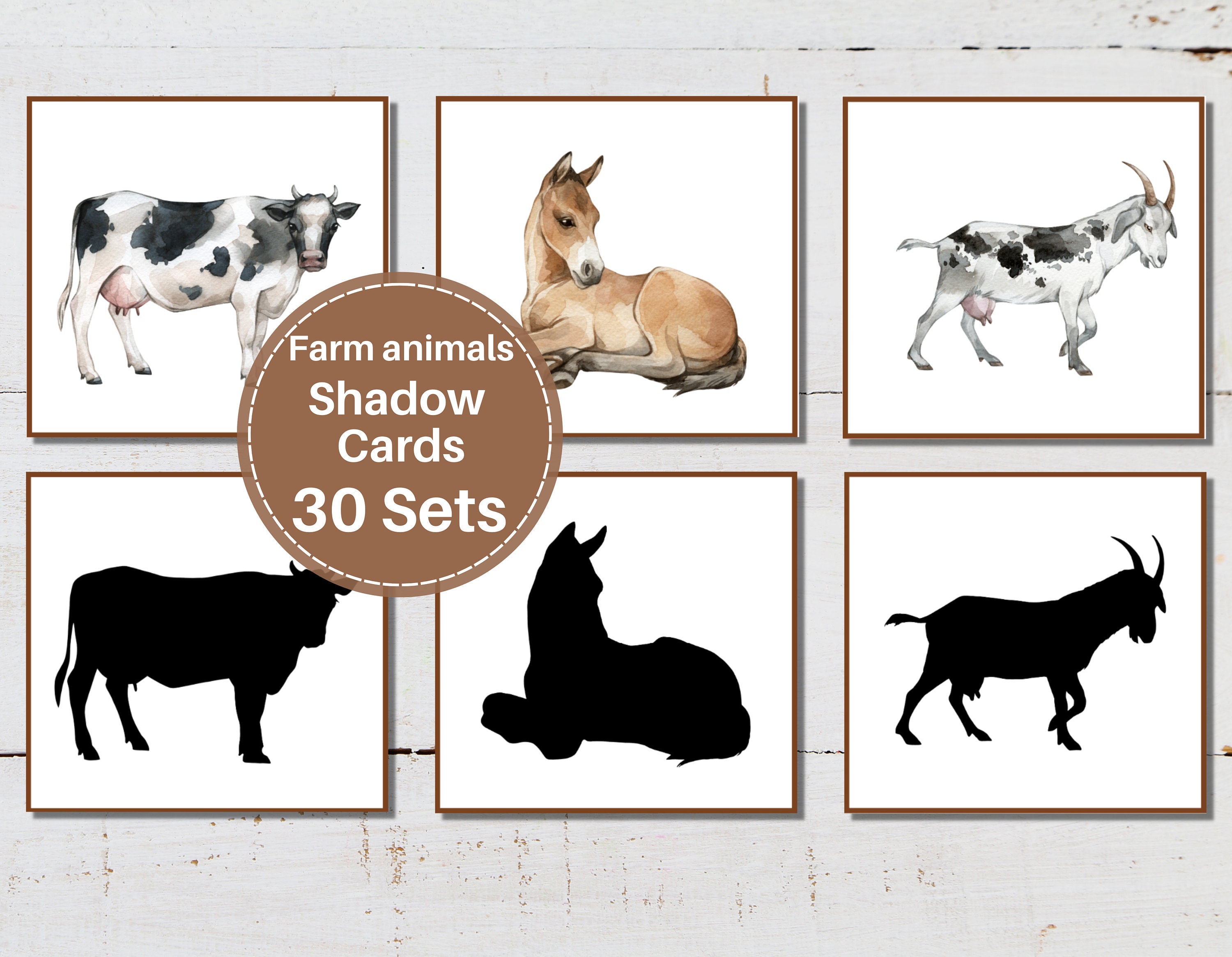 FARM ANIMALS Shadow Matching, Silhouette Matching, Montessori at Home ...