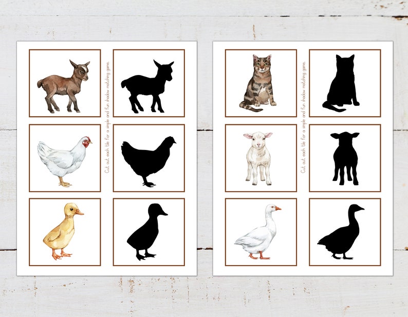 FARM ANIMALS Shadow Matching, Silhouette Matching, Montessori at Home ...