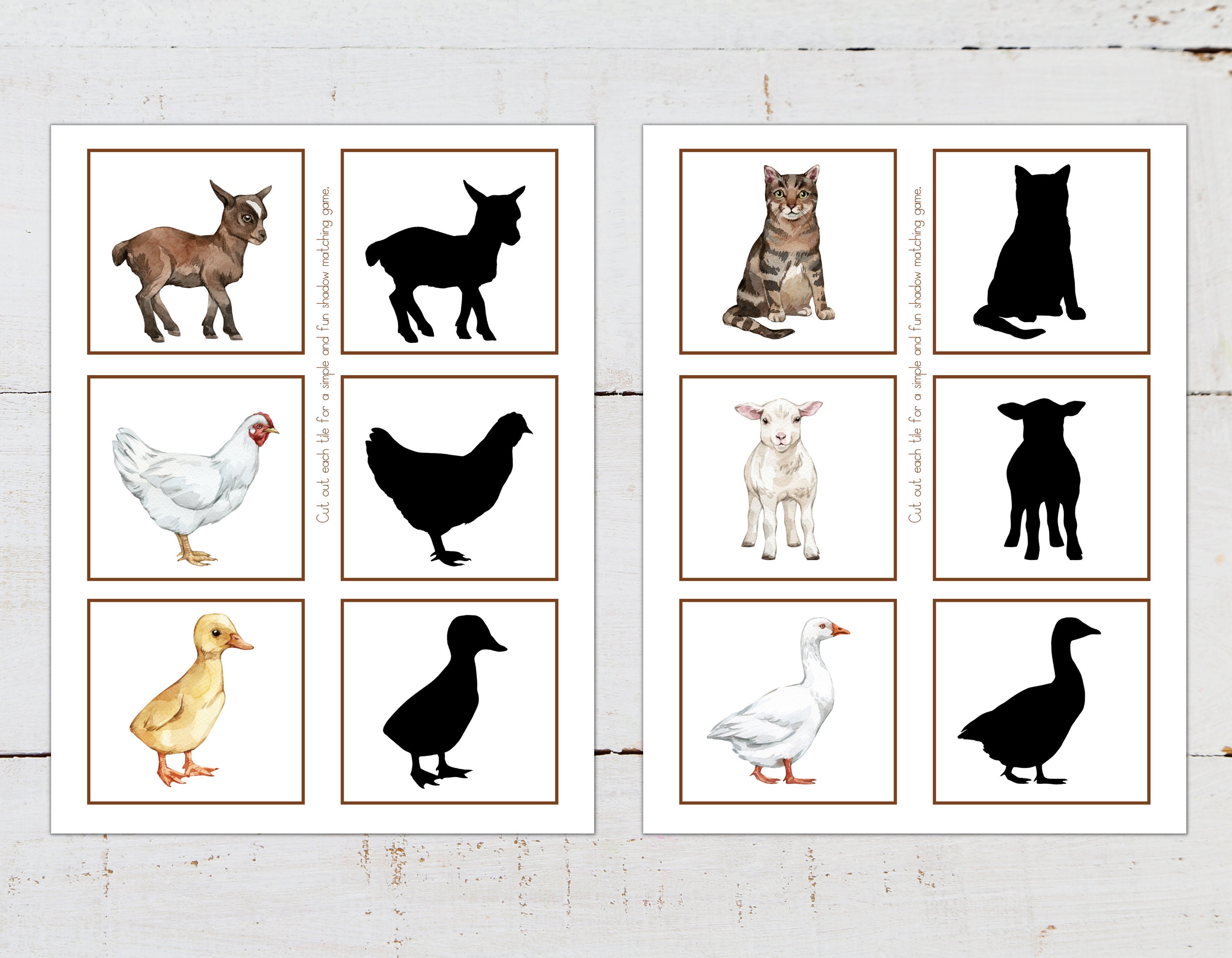 FARM ANIMALS Shadow Matching, Silhouette Matching, Montessori at Home ...