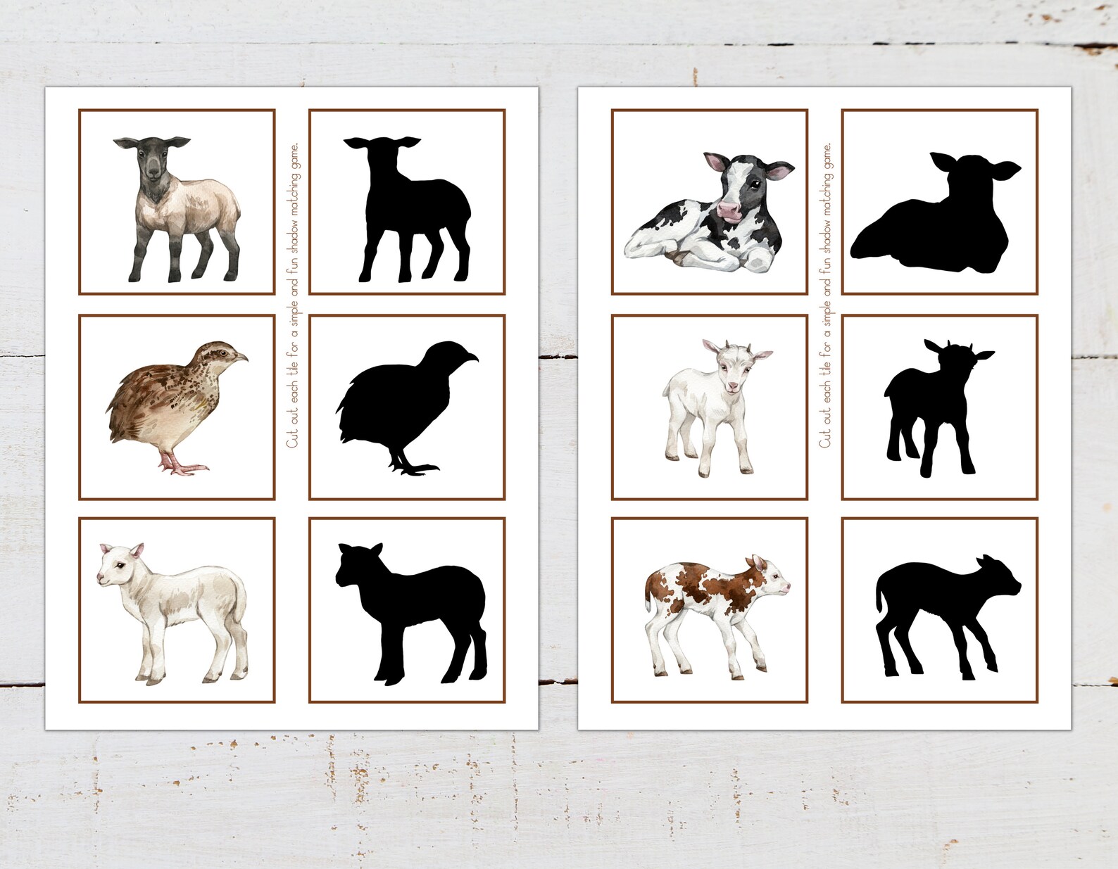 FARM ANIMALS Shadow Matching, Silhouette Matching, Montessori at Home ...