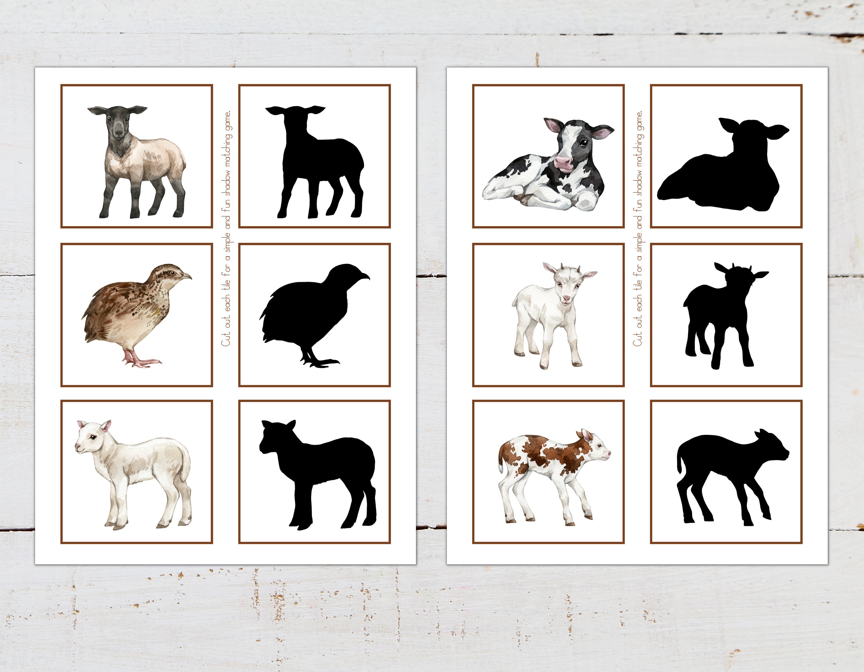 FARM ANIMALS Shadow Matching, Silhouette Matching, Montessori at Home ...