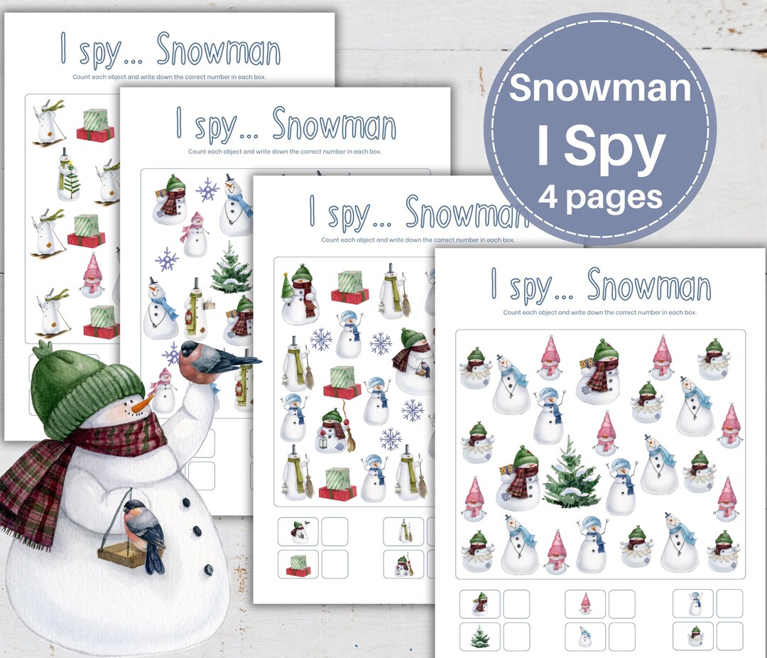SNOWMAN I Spy, Printable Winter Activity, Preschool, Kindergarten ...