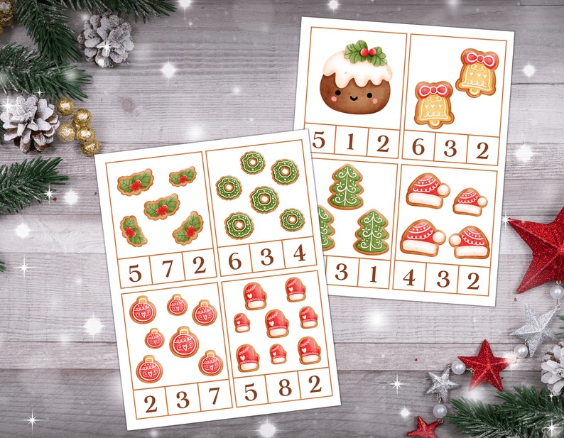 Christmas Count and Clip Cards, 1 to 20 Counting, Gingerbread Cookies ...