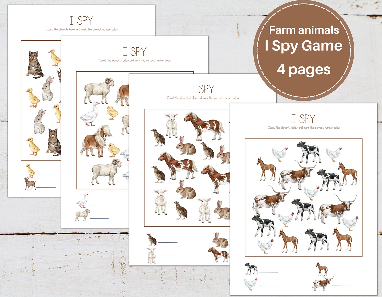 FARM ANIMALS I Spy, Printable Farm Animals Activity, Preschool ...