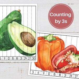 FRUIT and VEGETABLES Number Sequence Puzzles, Skip Counting, Printable ...