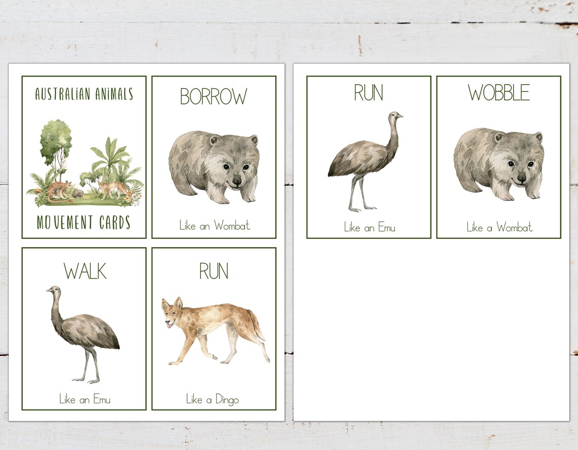 ANIMAL MOVEMENT CARDS, Australian Animals, Calm Down Activity, Kids ...