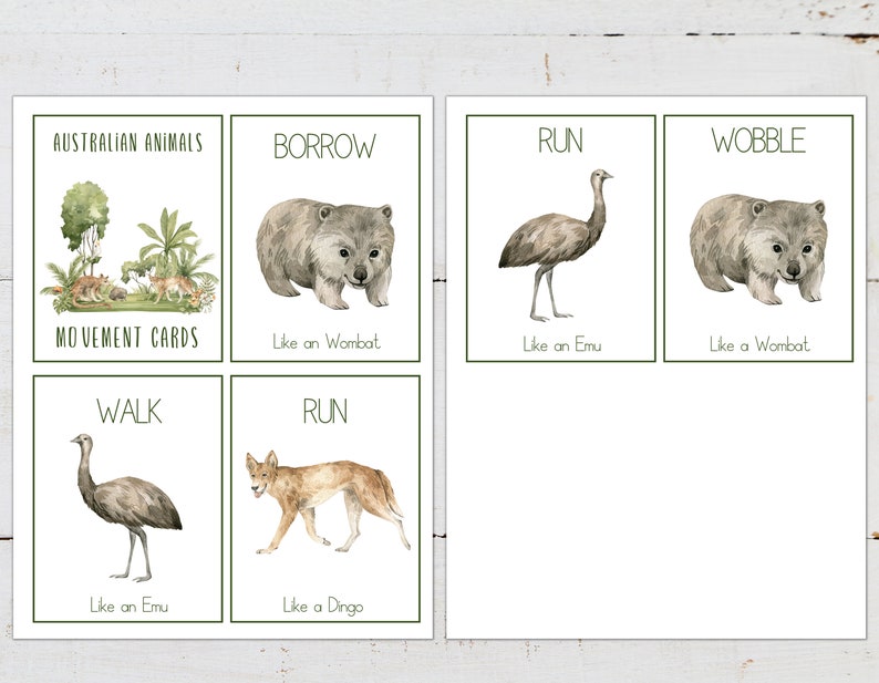 ANIMAL MOVEMENT CARDS, Australian Animals, Calm Down Activity, Kids ...