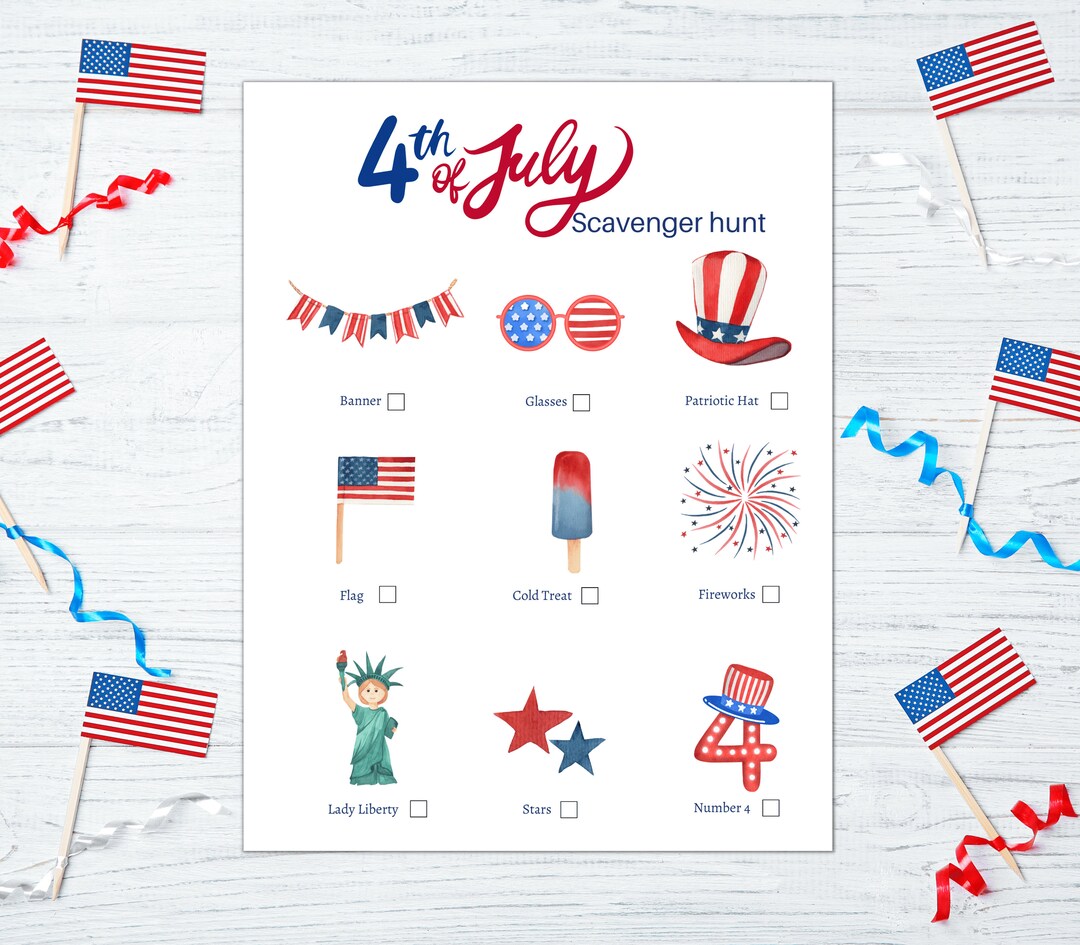 4th of July Scavenger Hunt for Kids, Printable, -instant Download - Etsy