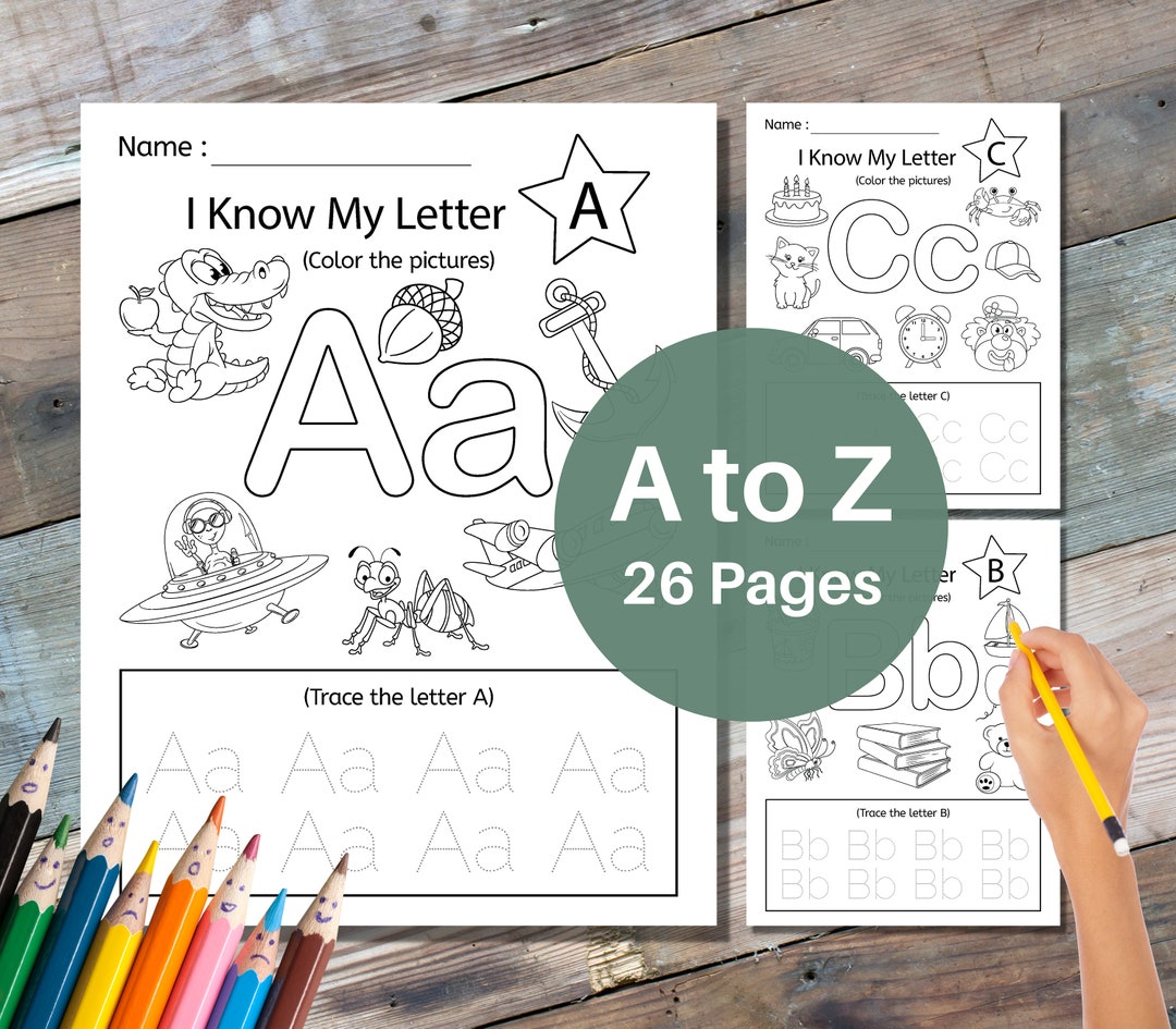 ABC Coloring and Tracing Worksheets, A to Z, Capital and Lowercase ...