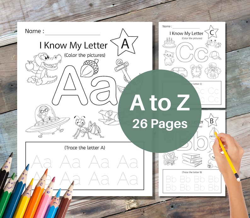 ABC Coloring and Tracing Worksheets, A to Z, Capital and Lowercase ...