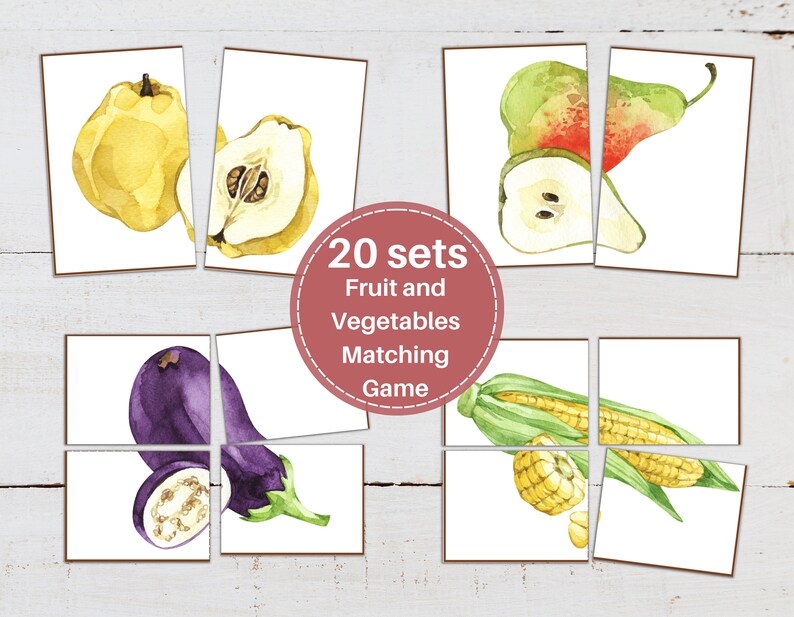 FRUIT and VEGETABLES Matching Card Game, Simple Puzzles, Toddler ...