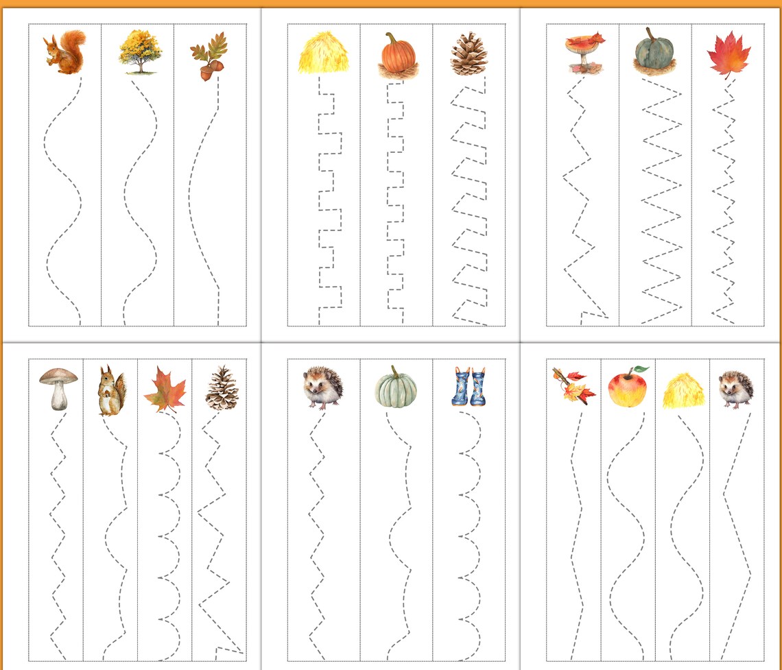 AUTUMN/FALL Cutting Strips, Scissor Practice, Preschool Printable ...