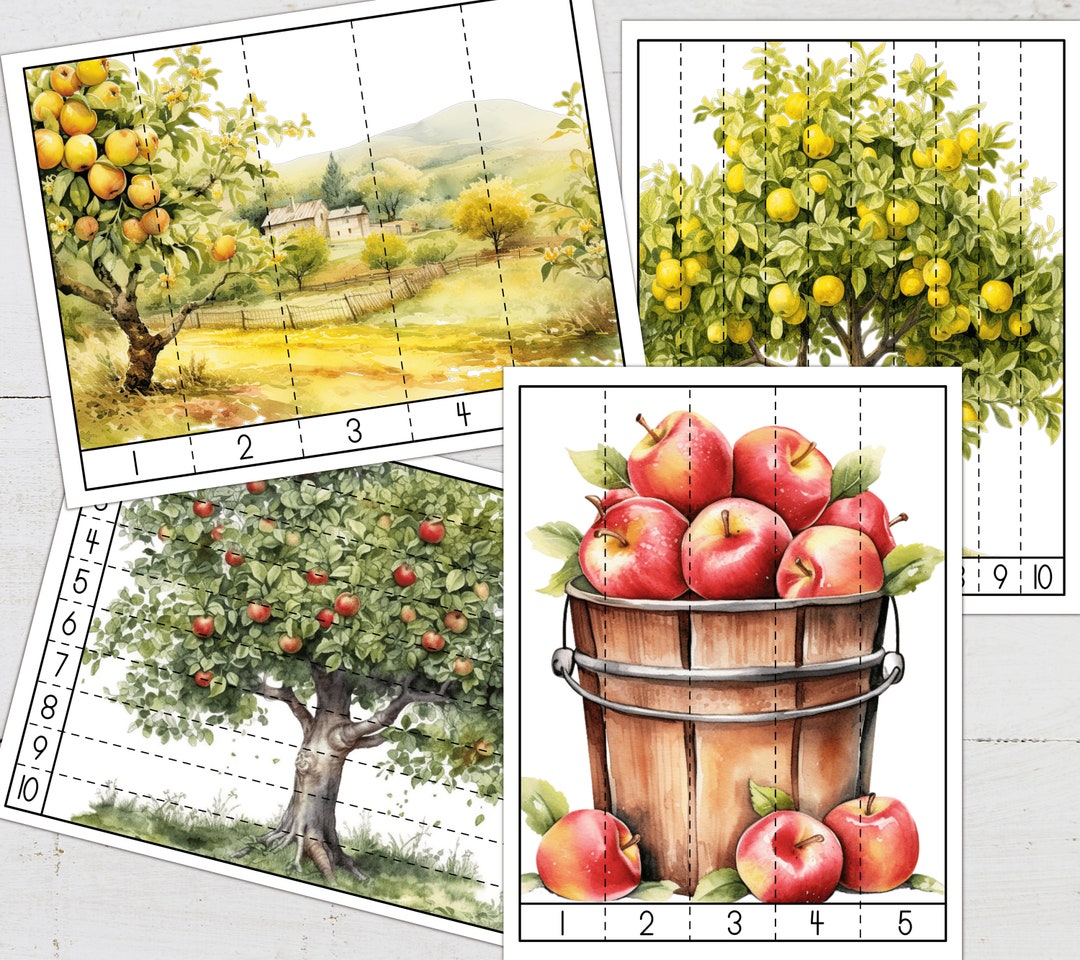 APPLES Number Sequence Puzzles, Skip Counting, Printable, Preschool ...