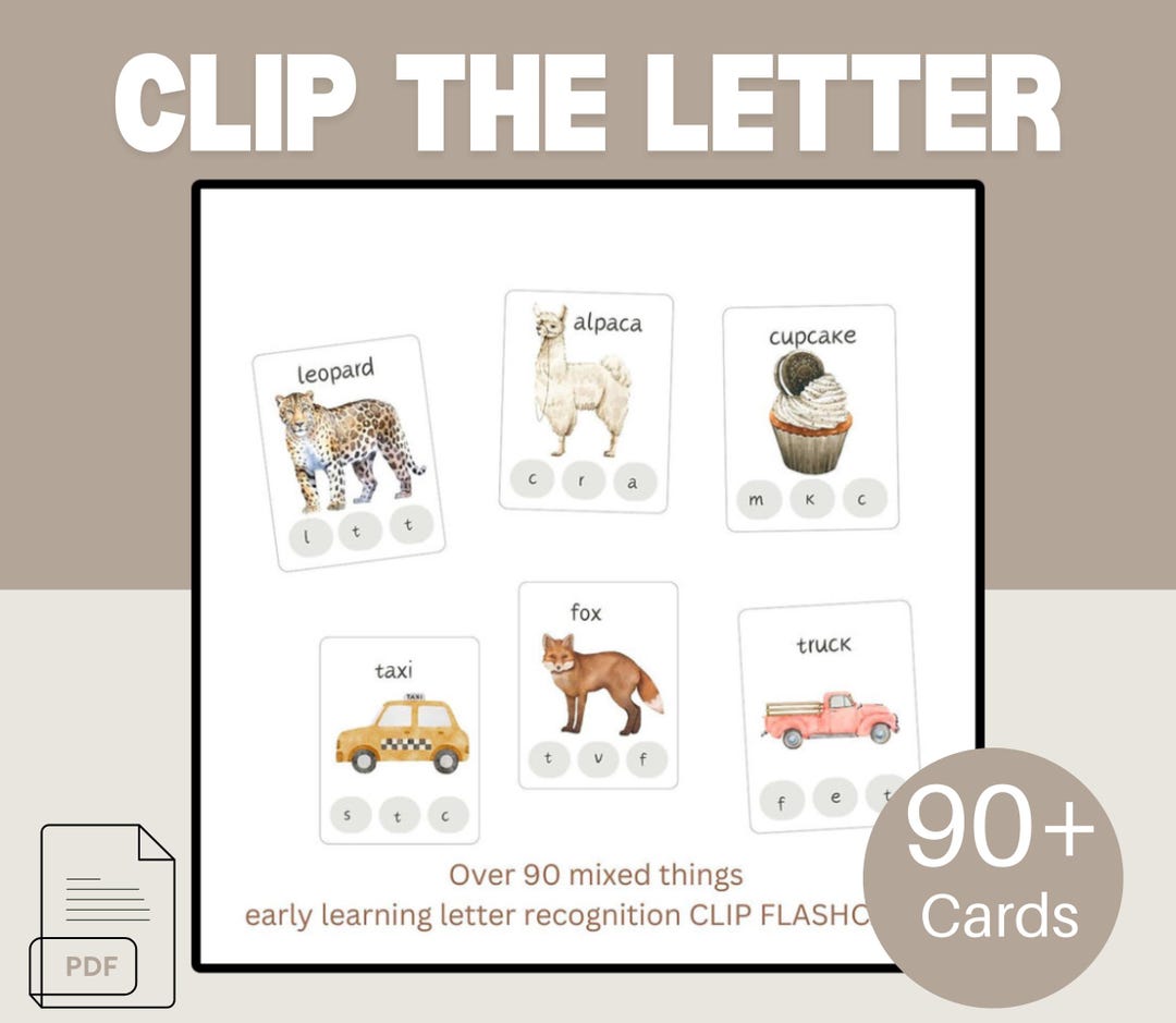 90+ CLIP Letter Flashcards- Early Learning Letter Recognition- - Etsy