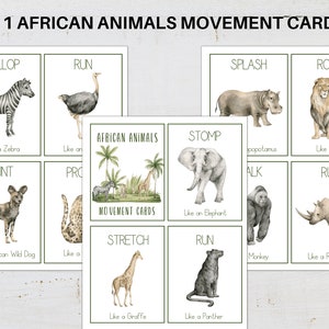 ANIMAL MOVEMENT CARDS, African Animals, Calm Down Activity, Kids ...