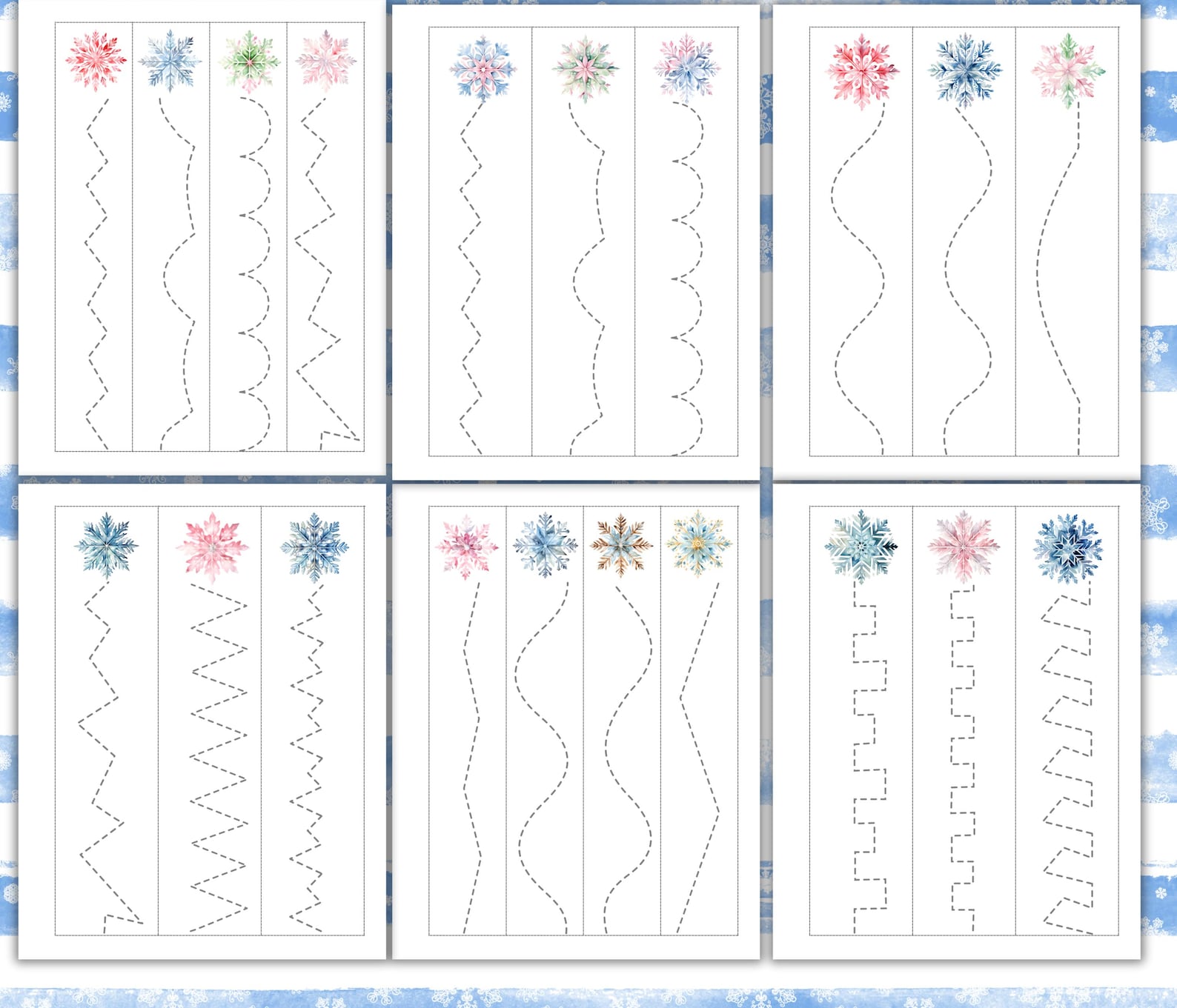SNOWFLAKES Cutting Strips, Scissor Practice, Preschool Printable ...