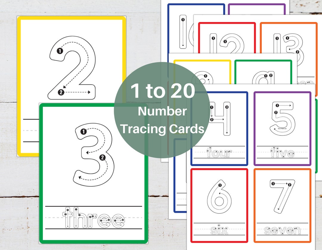 NUMBER Tracing Cards, 1 to 20, INSTANT DOWNLOAD - Etsy