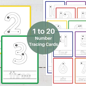 NUMBER Tracing Cards, 1 to 20, INSTANT DOWNLOAD - Etsy