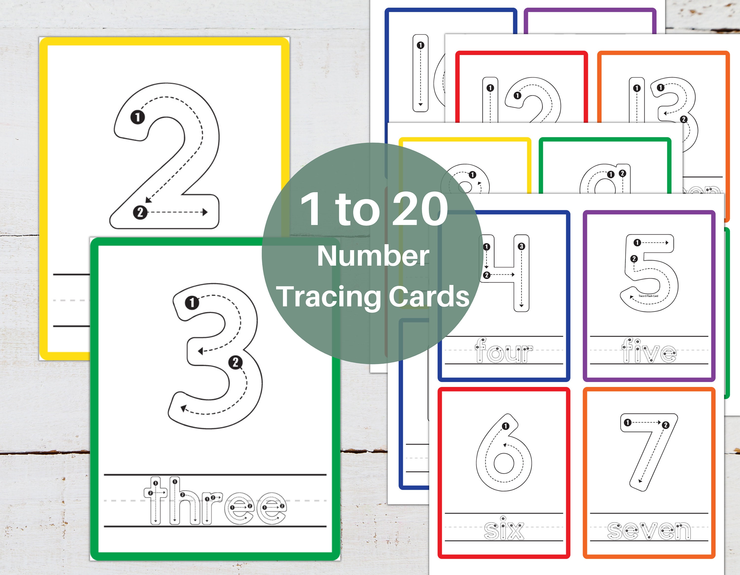 NUMBER Tracing Cards, 1 to 20, INSTANT DOWNLOAD - Etsy