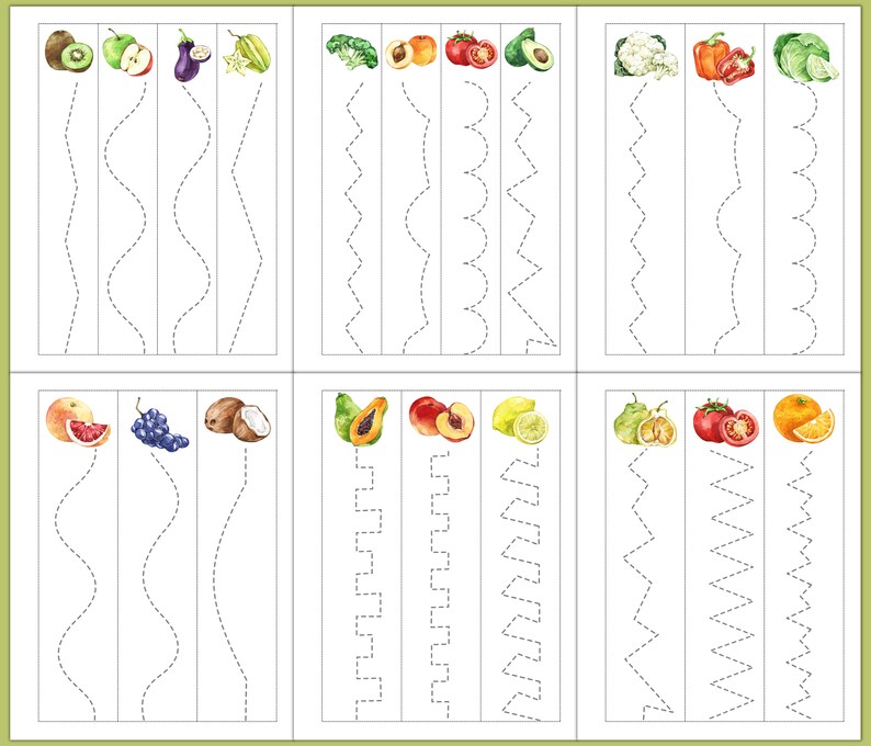 FRUIT/VEGETABLES Cutting Strips, Scissor Practice, Preschool Printable ...