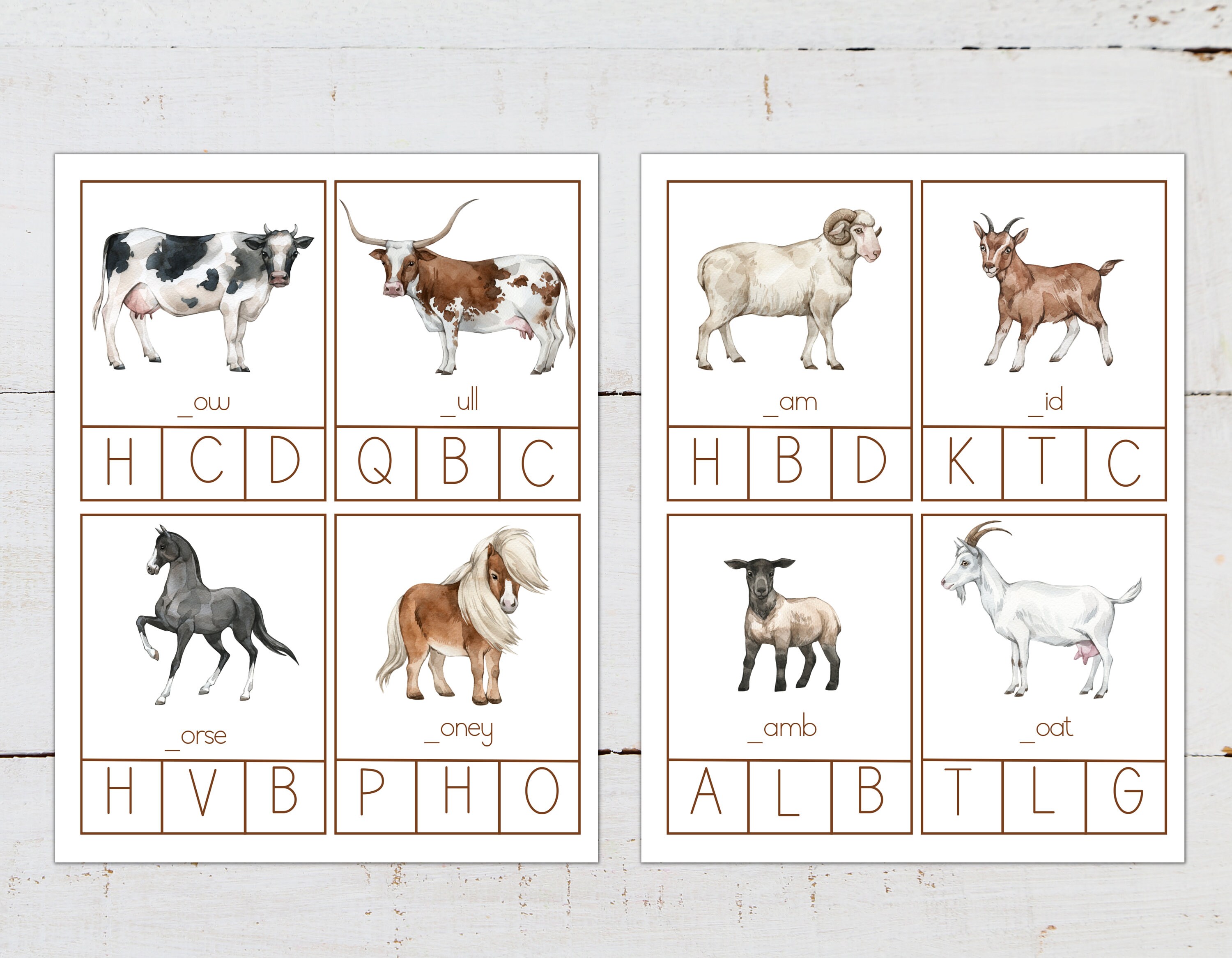 FARM Animals Initial Letter Clip Cards, 20 Cards, Activity for Kids ...