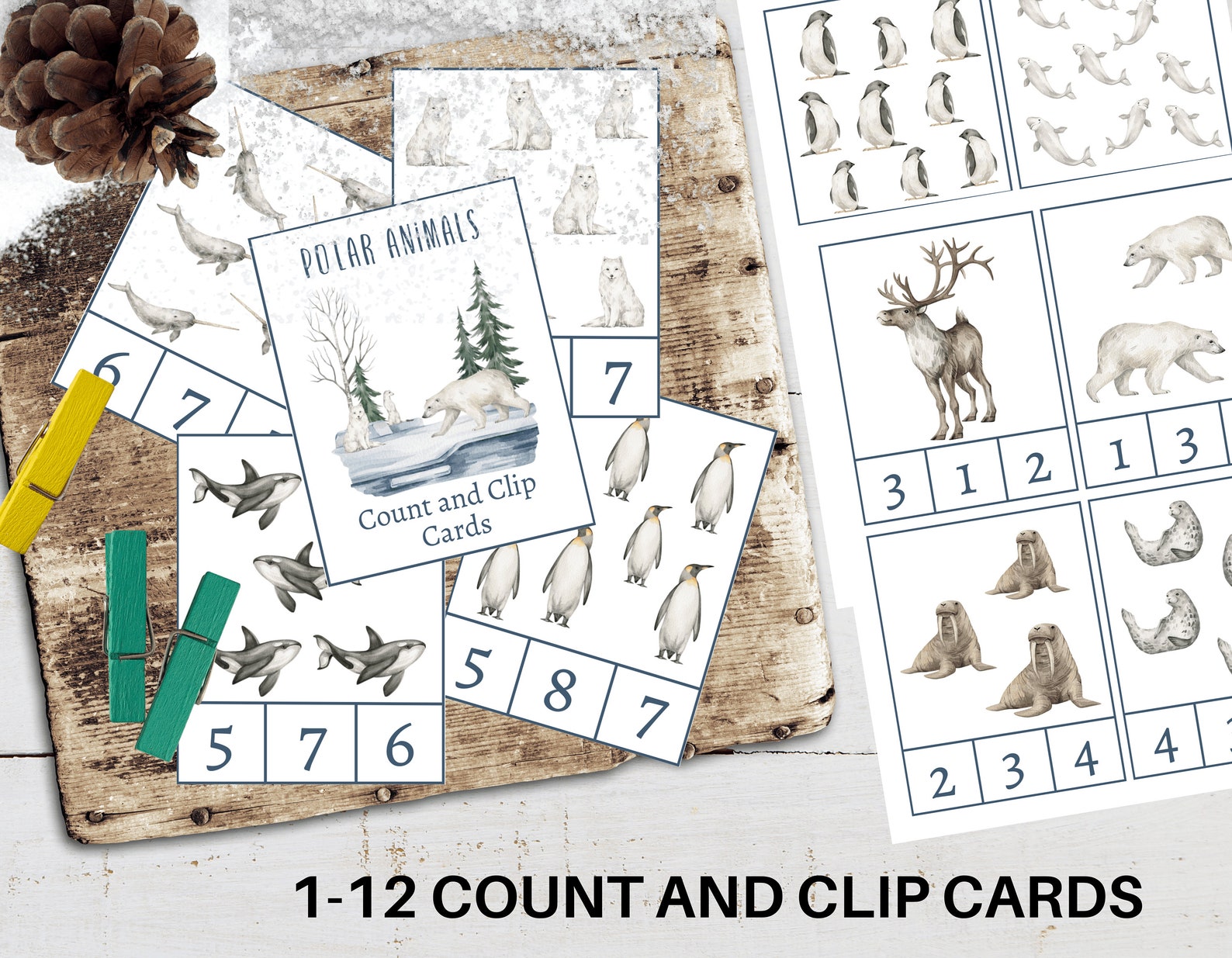 POLAR Animals Count and Clip Cards, 1 to 12 Counting, Arctic and ...