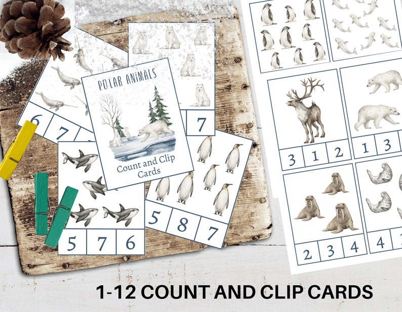 POLAR Animals Count and Clip Cards, 1 to 12 Counting, Arctic and ...