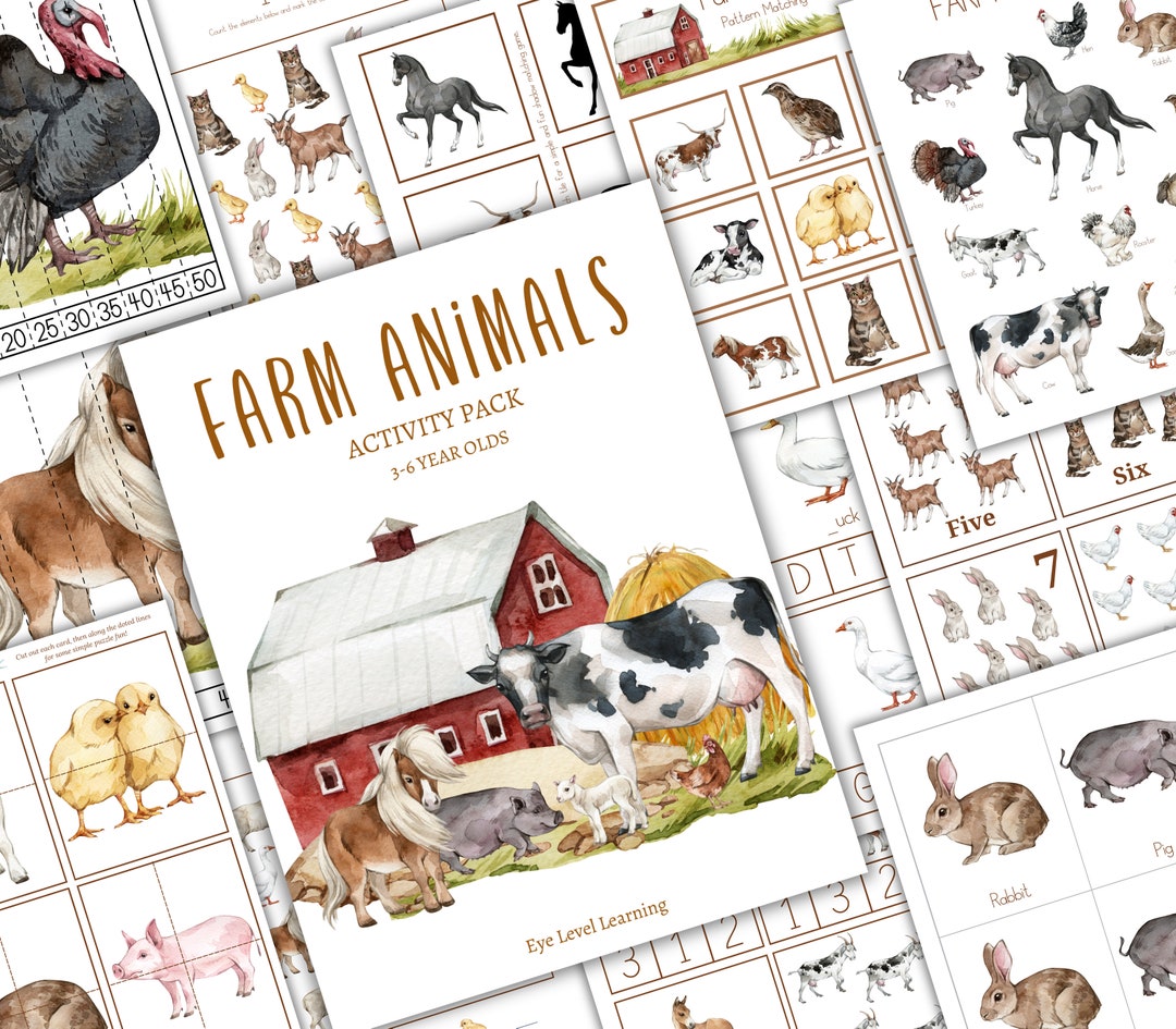 Farm Animals Activities, Poster, 3-part Cards, Puzzles, Pattern Match ...