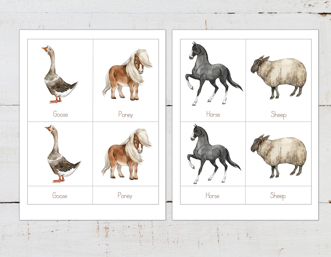 FARM ANIMALS Mini Poster 3-part Cards, Printable, Homeschool ...