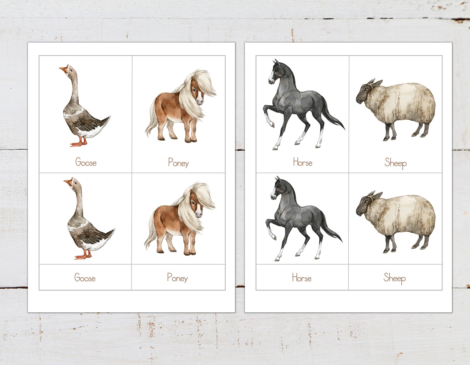 FARM ANIMALS Mini Poster 3-part Cards, Printable, Homeschool ...