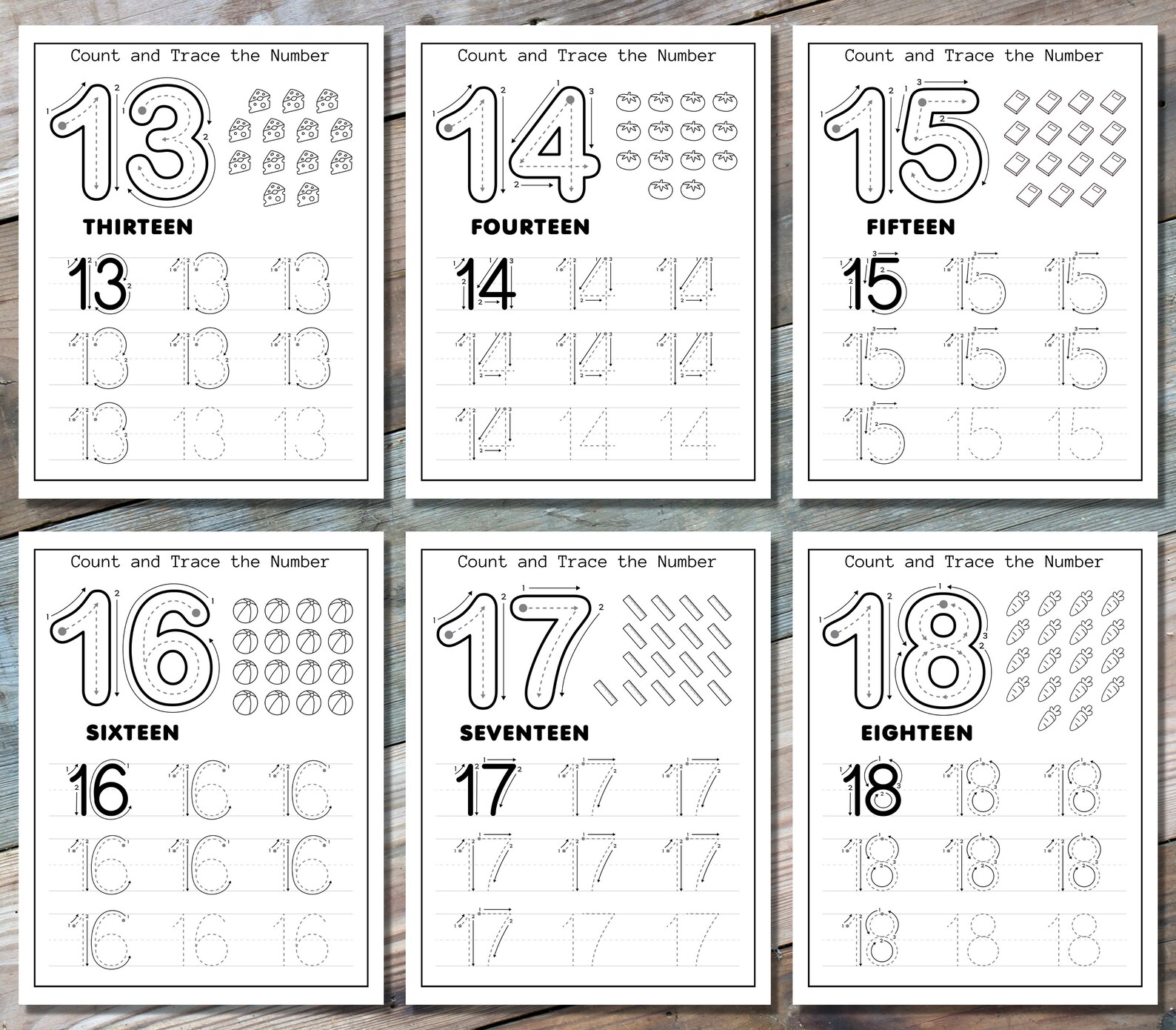 NÚMEROS Hojas de trabajo para colorear y calcar, Conteo del 1 al 20 ...