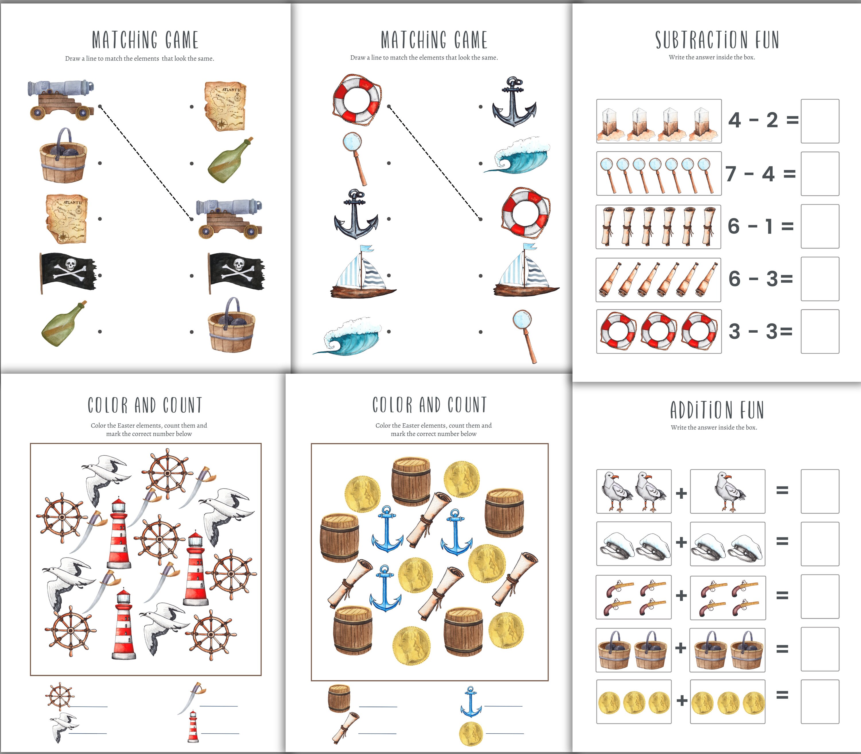 PIRATE Pre-k and K Activity Pack, Homeschool, Digital, Instant DOWNLOAD ...