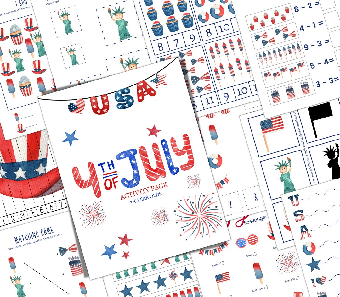 4th of July Pre-k and K Activity Pack, Homeschool, Digital, Instant ...