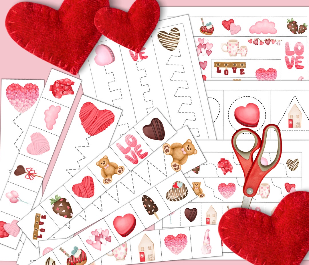 VALENTINE'S DAY Cutting Stripes, Scissor Practice, Preschool Printable ...