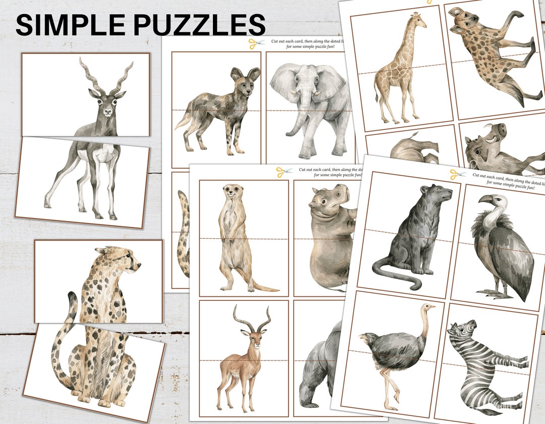 AFRICAN Animals Simple Puzzles, Printable, Preschool Activity, Kids ...