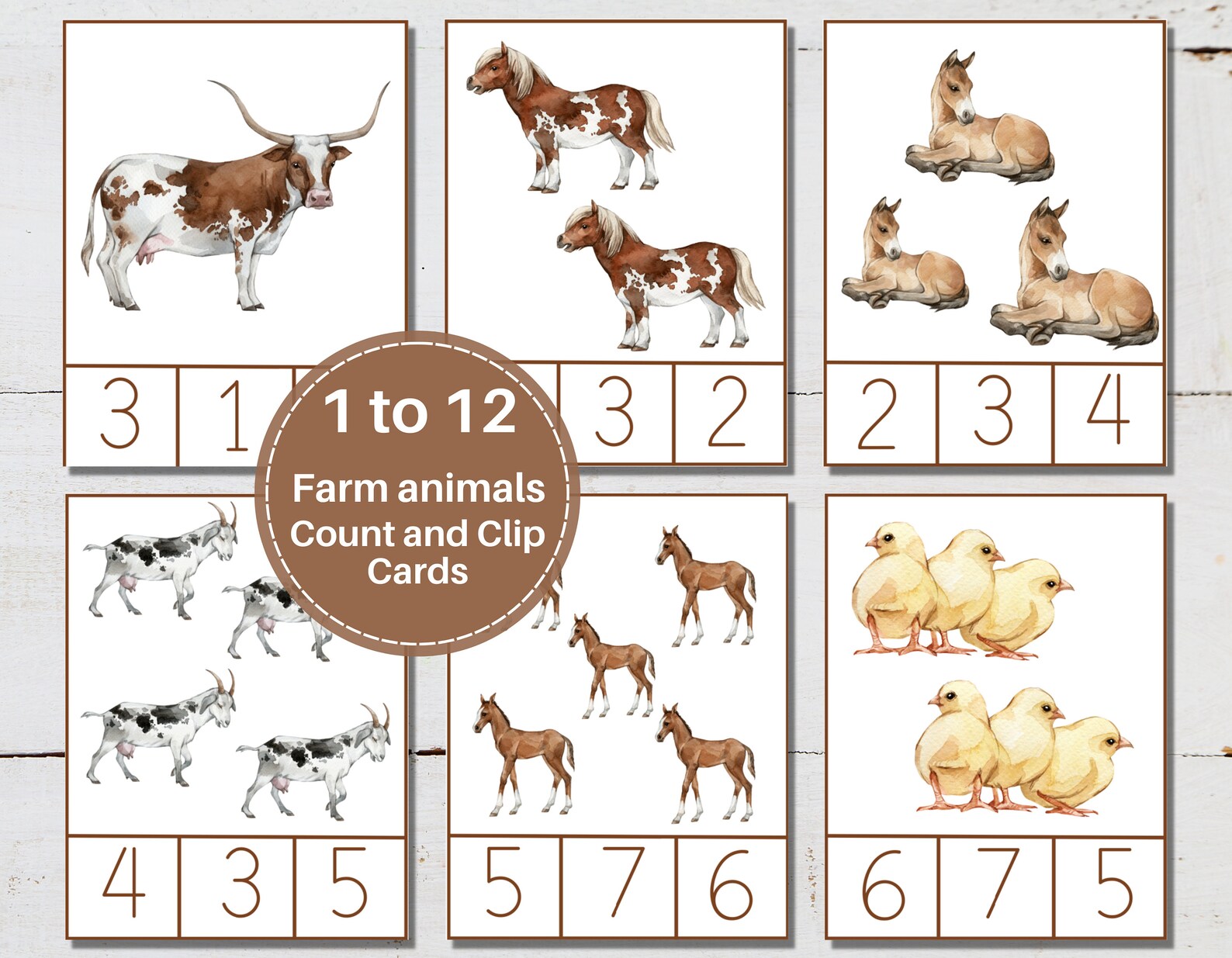 FARM ANIMALS Count and Clip Cards, 1 to 12 Counting, Spring Activity ...