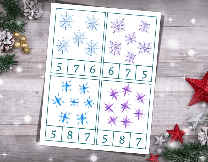 SNOWFLAKES Count and Clip Cards, 1 to 20 Counting, Winter Activities ...