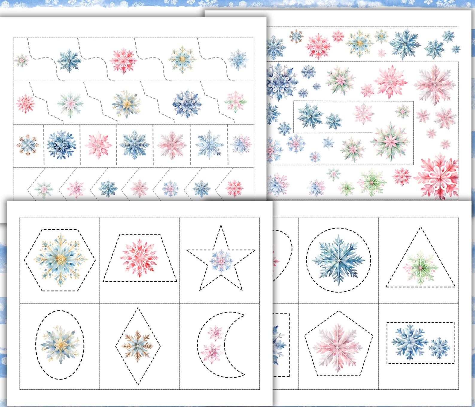 SNOWFLAKES Cutting Strips, Scissor Practice, Preschool Printable ...