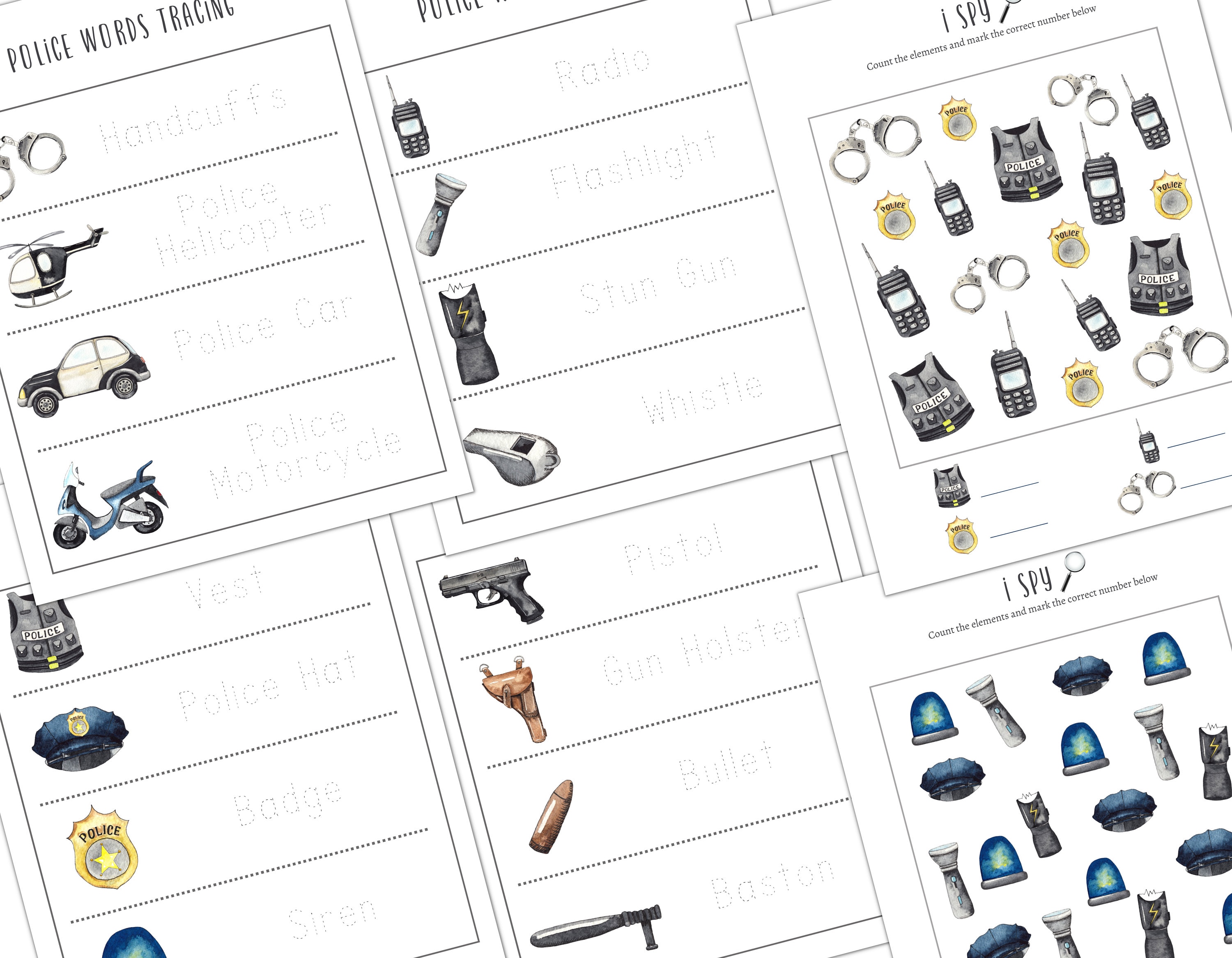 POLICE UNIT Pre-k and K Activity Pack, Homeschool, Digital, Instant ...