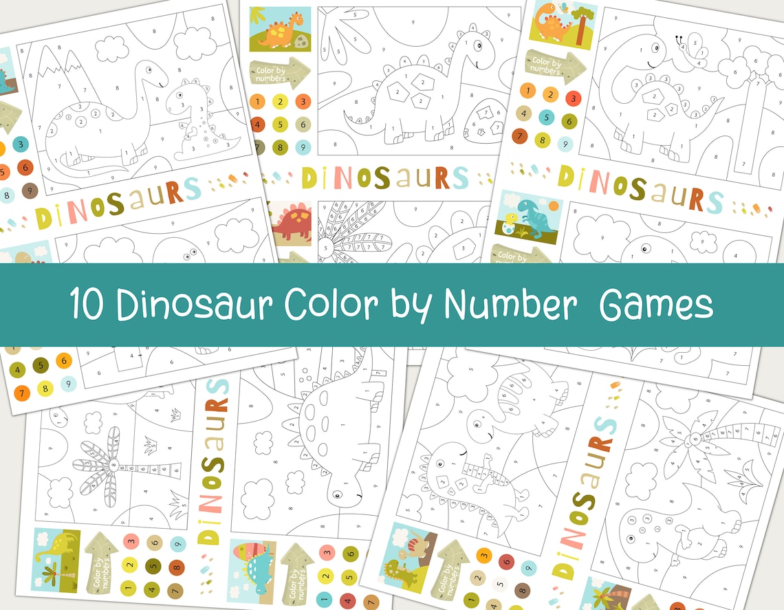 Dinosaurs Themed Color by Numbers Activity Pages for Kids - Etsy