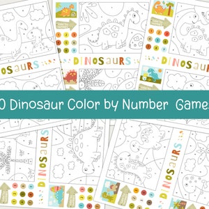 Dinosaurs Themed Color by Numbers Activity Pages for Kids, Home School ...