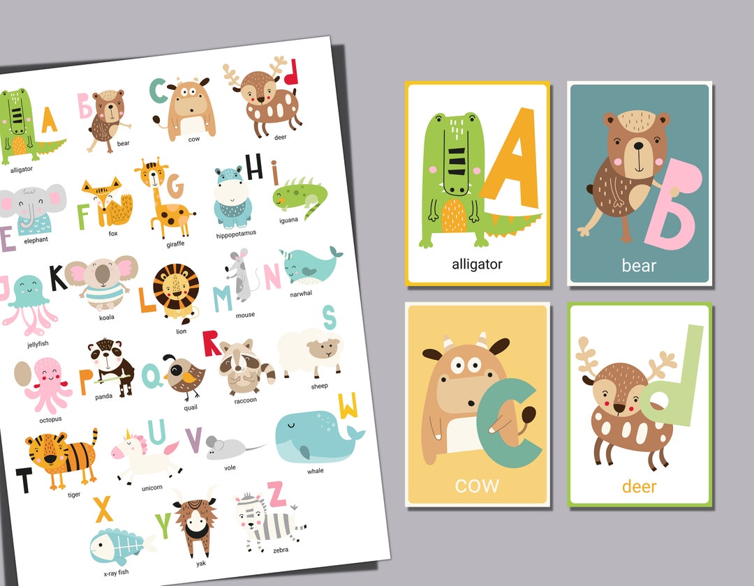 Animal ABC Flash Cards, Mini-poster | Animal Flash Cards | Learning ...